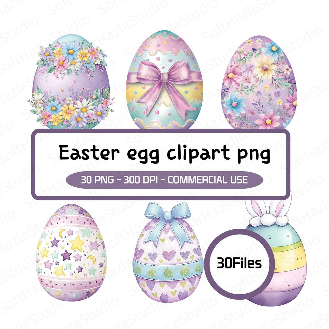 Watercolor Easter Egg Clipart PNG Bundle Cute Pastel Spring ...