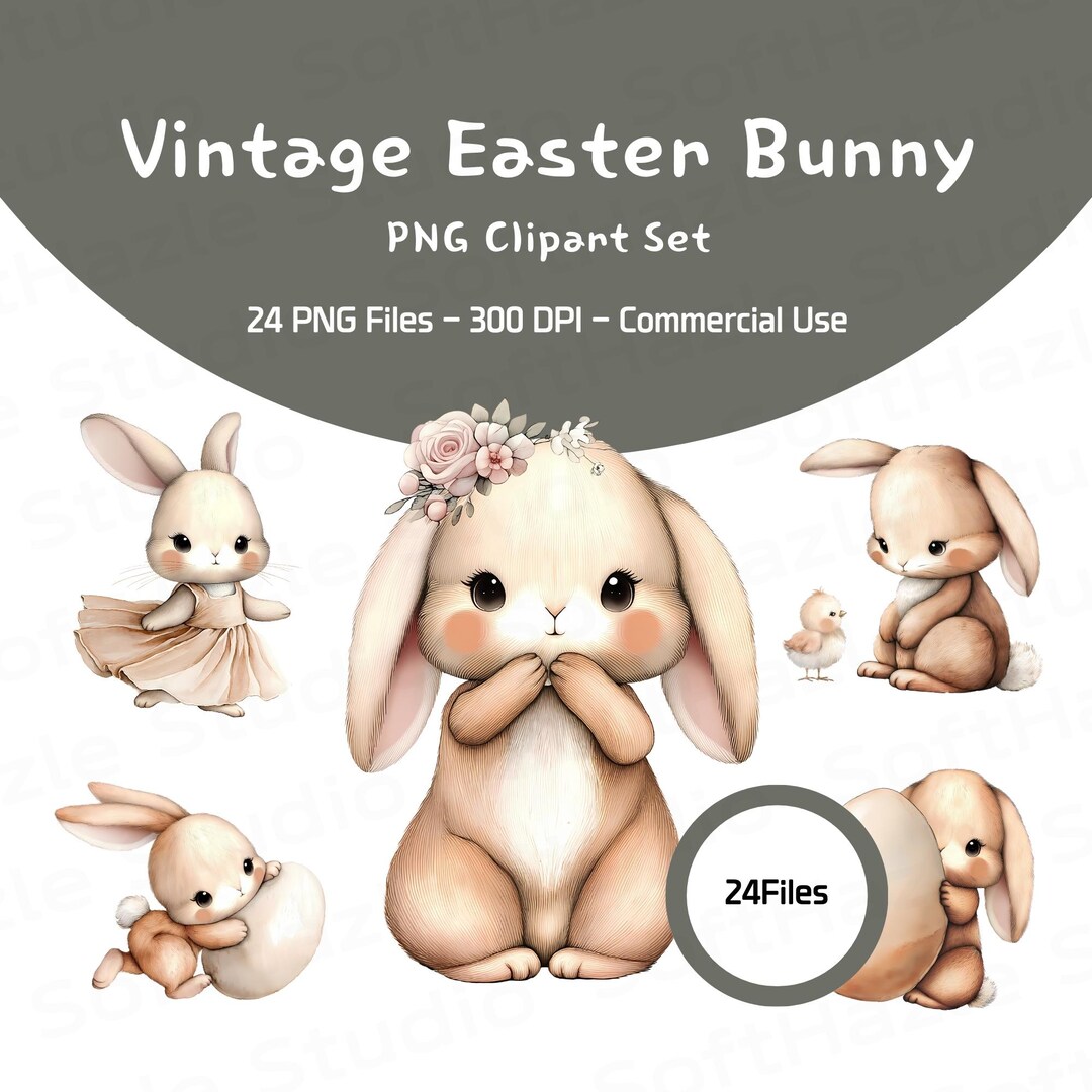 Easter Bunny Clipart PNG Watercolor Cute Pastel Bunny Digital Download ...