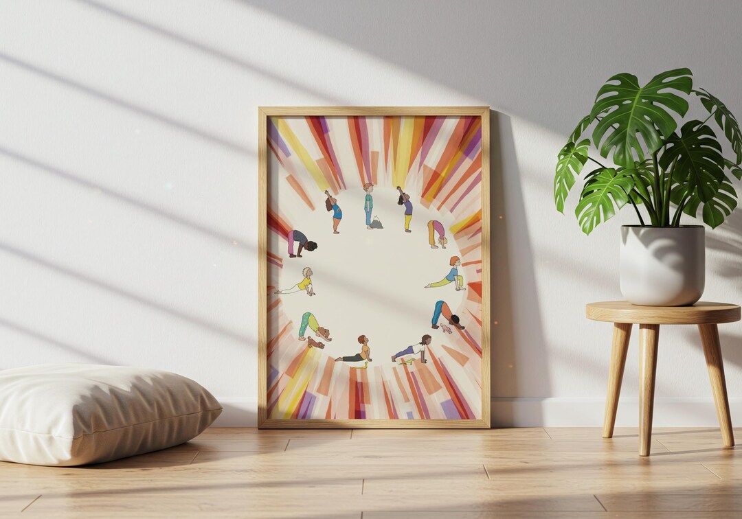 Yoga Sun Salutation Poster for Children, Mindfulness Illustration, Kids ...