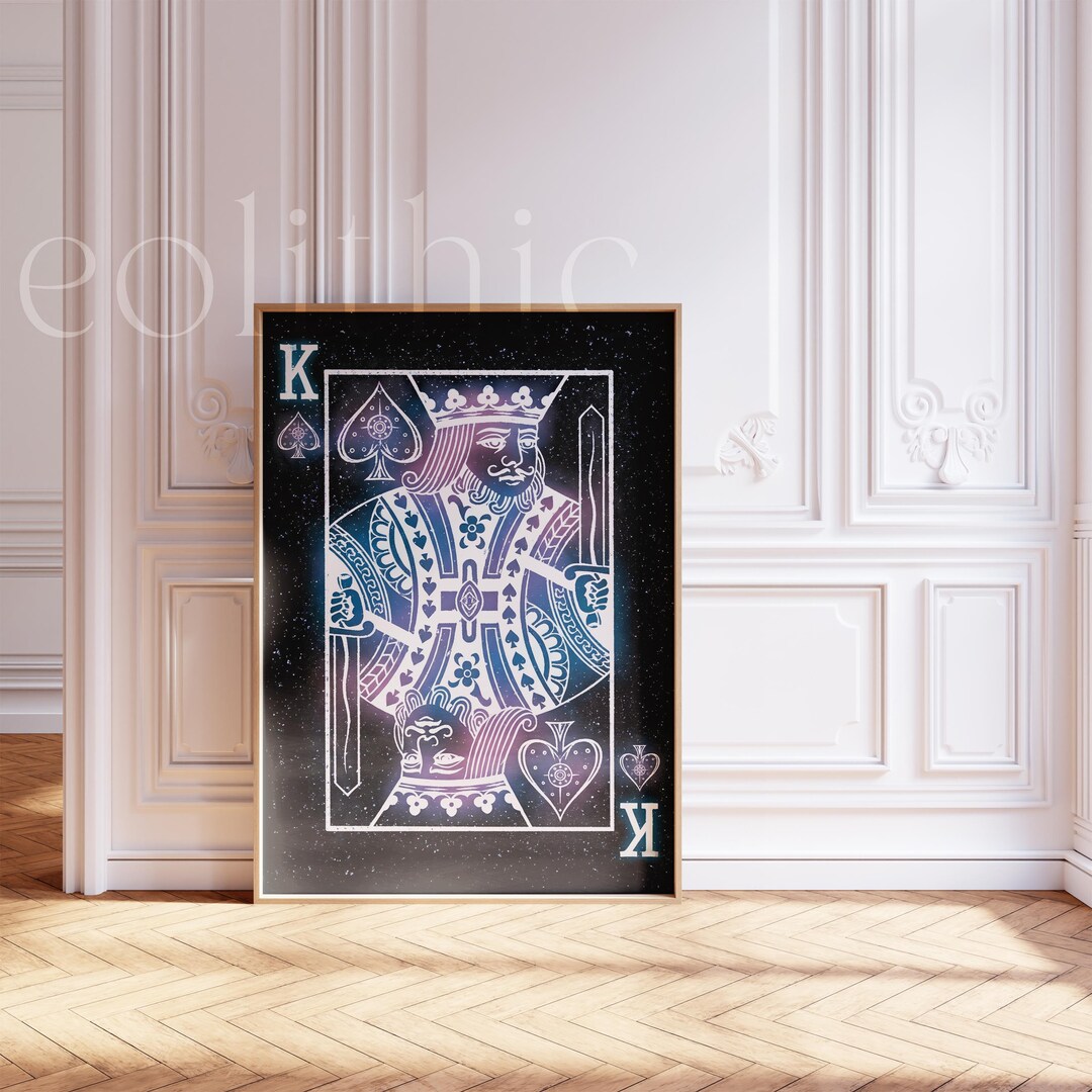 Starry King Playing Card Art Print – Celestial Tarot-style Royal ...