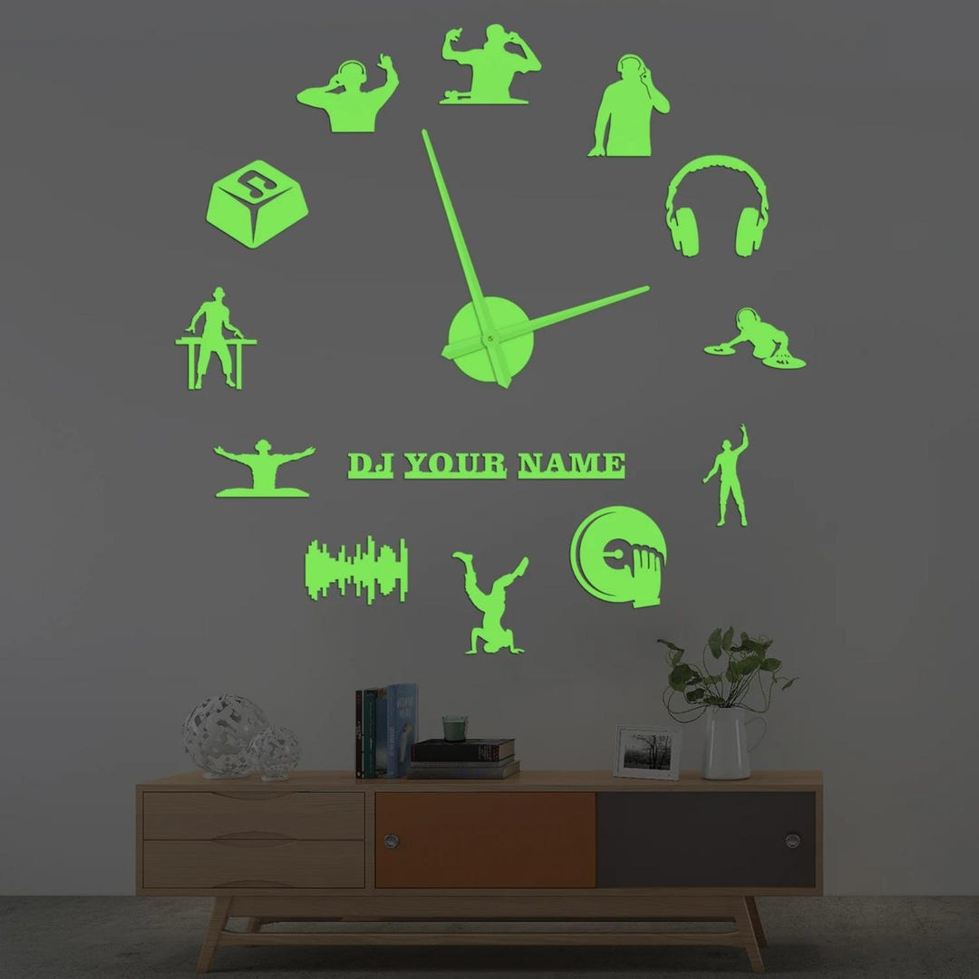 Personalized DJ Name Glowing Wall Clock | Custom Disc Jockey Decor ...