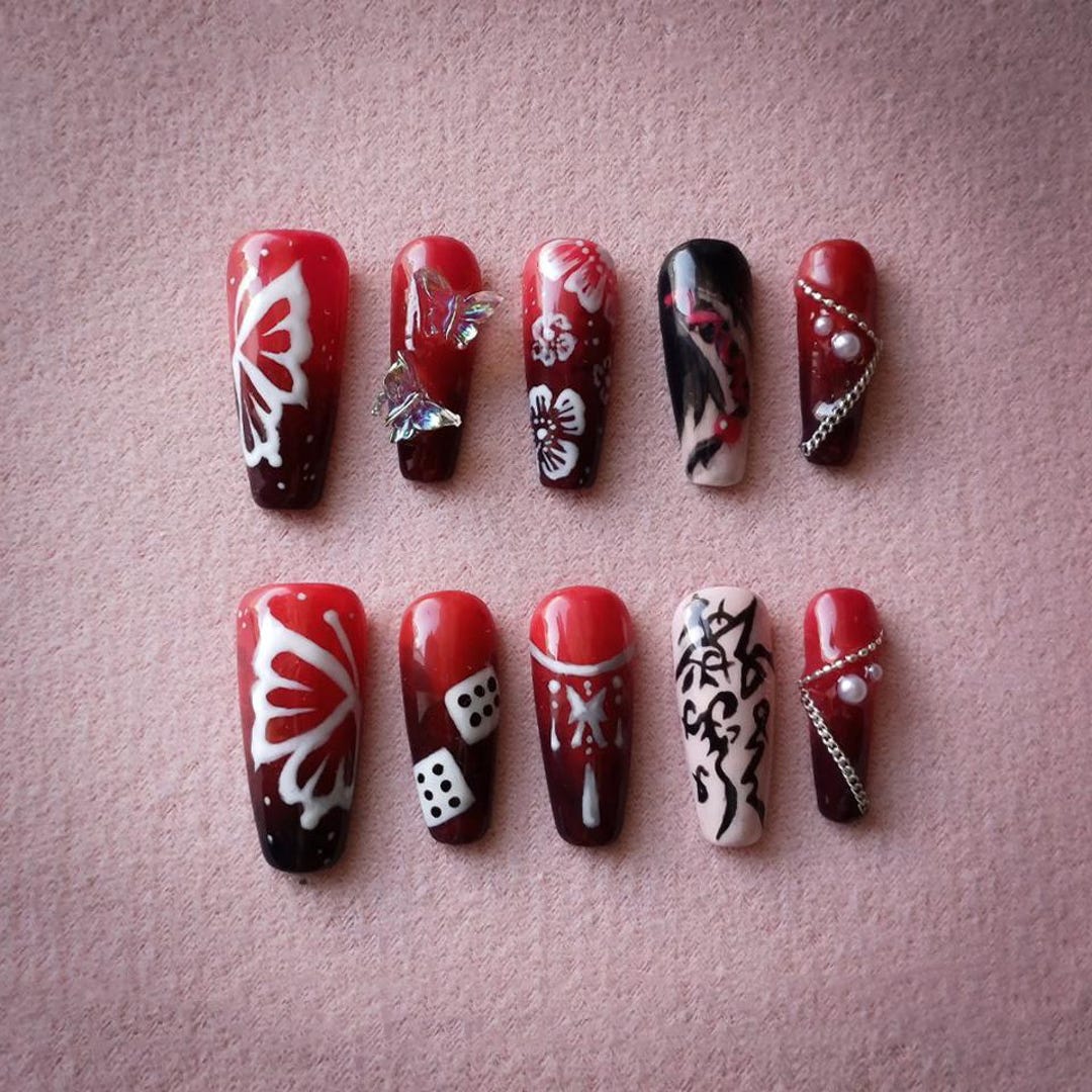Handmade Press-on Nails Inspired by Hua Cheng (TGCF) - Etsy