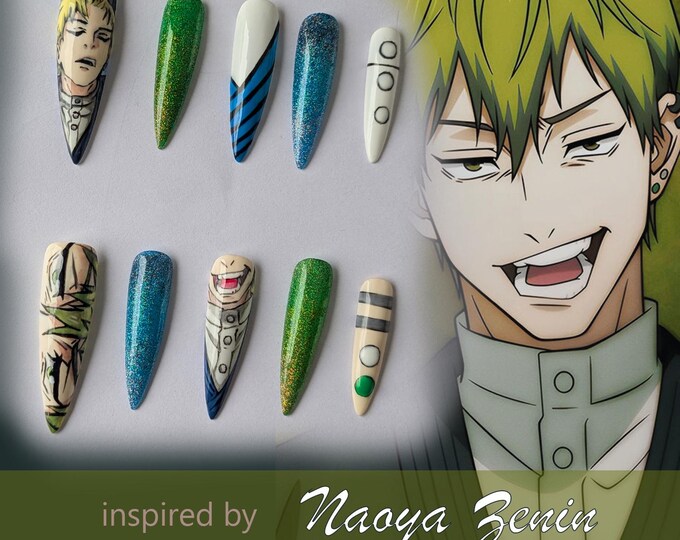 Nanami Kento Press on Nails | Jujustu Kaisen Anime Nails | Blue Yellow ...