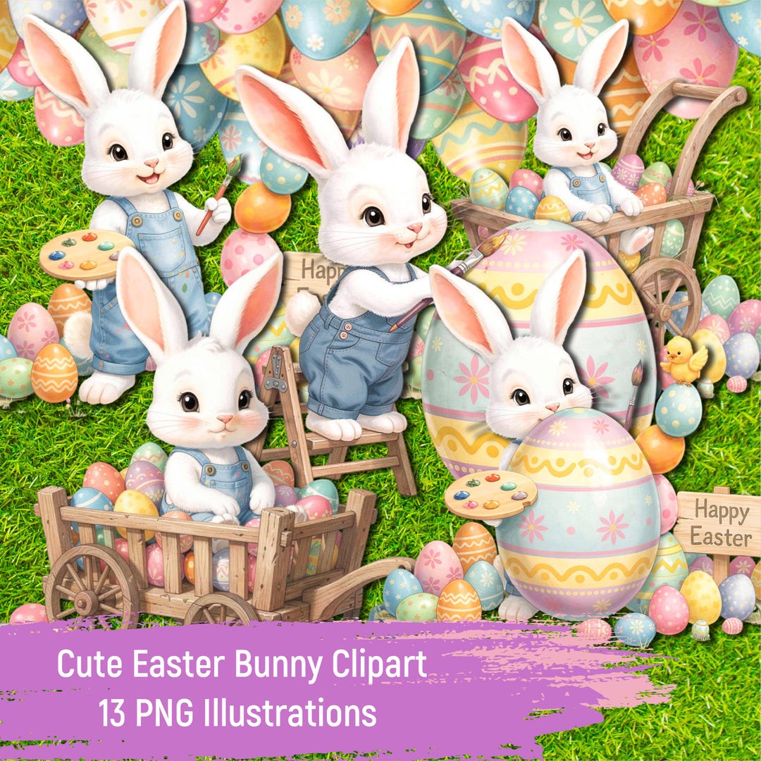Cute Easter Bunny Clipart - Etsy