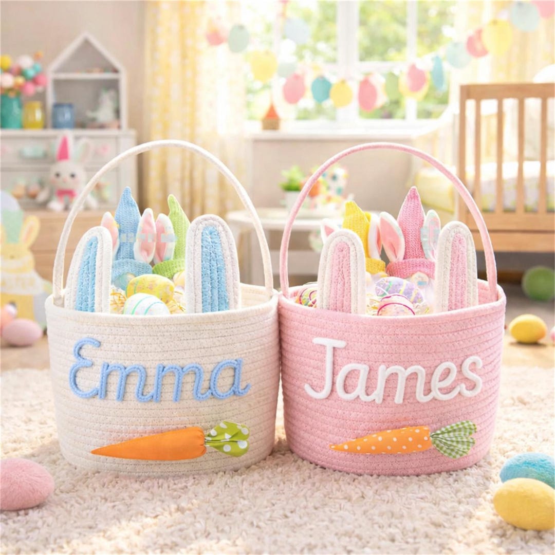 Personalized Easter Basket With Name • Egg Hunt • Handmade Bunny Basket ...