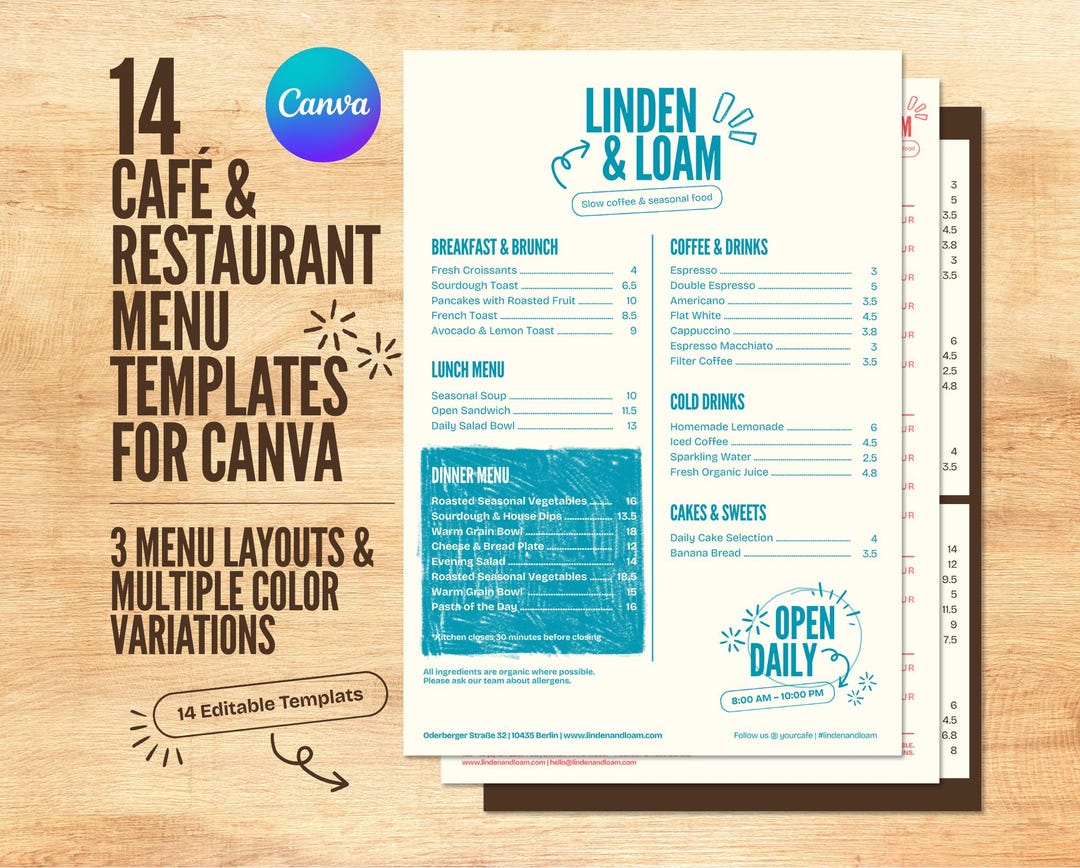 Canva Editable Cafe & Restaurant Menu Templates | 14 Templates | 3 ...