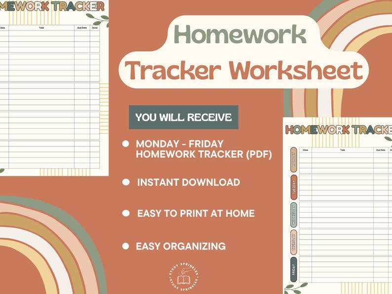 Boho Homework Tracker Printable | Earthy Weekly School Planner - Etsy
