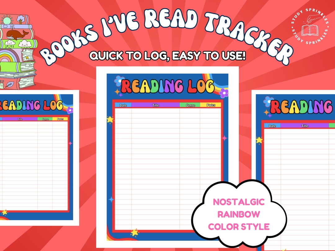 Rainbow Reading Log Printable | Kids' Book Tracker (digital Download ...