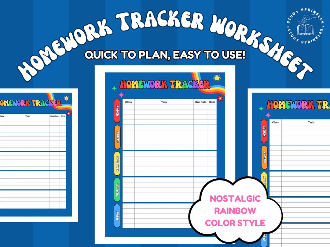 Rainbow Homework Tracker | Weekly Planner for Kids (digital Download ...