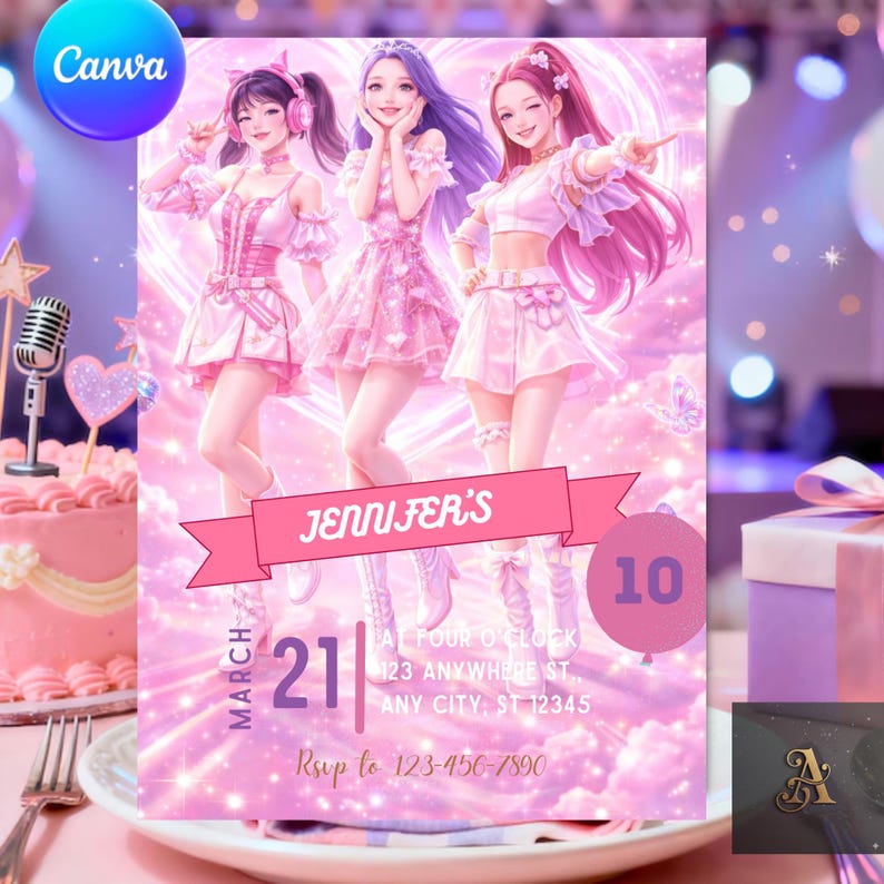 Kpop Birthday Invitation, Huntrix Invite, Canva Editable, Instant ...