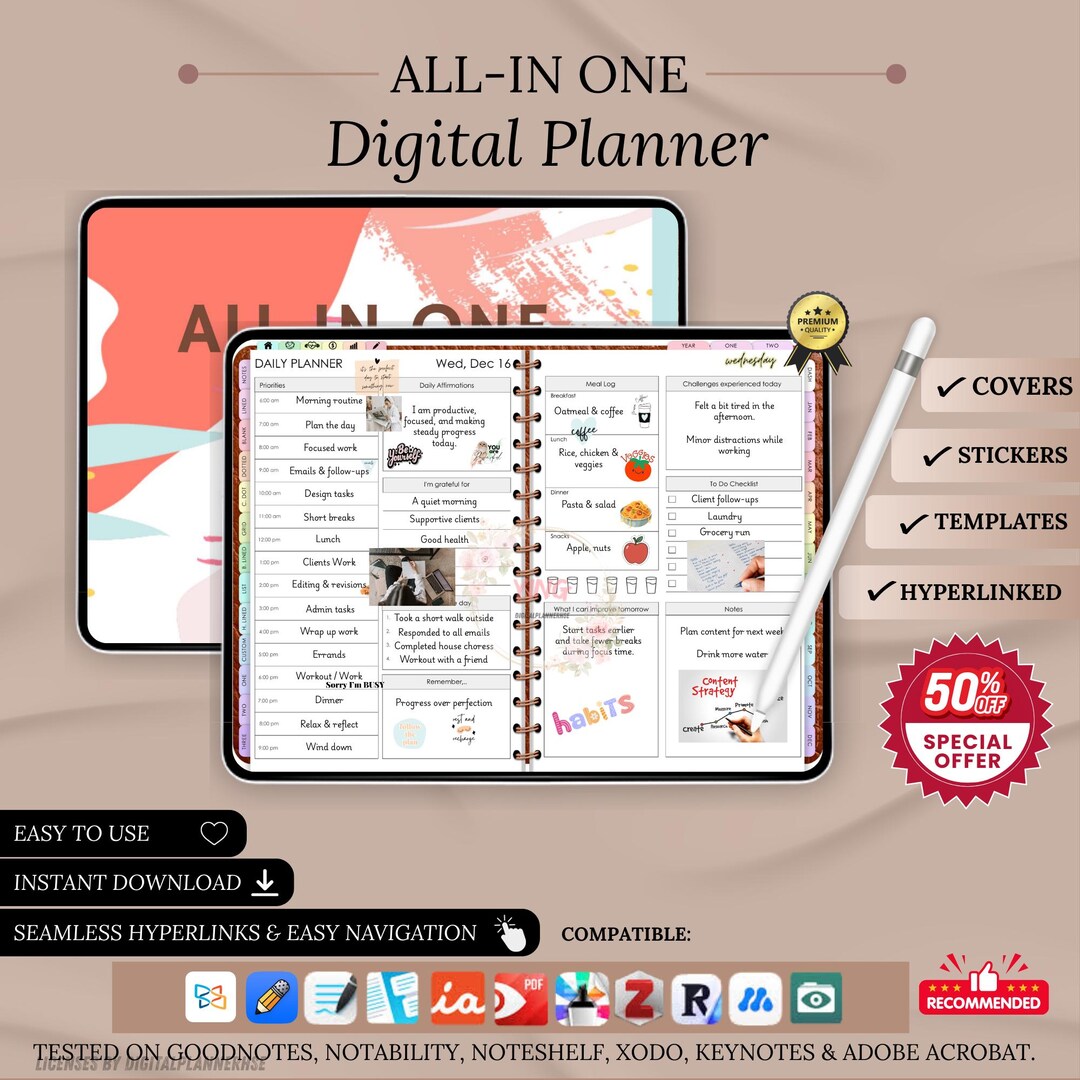 2026 All in One Dated Dated Digital Planner | Hyperlinked iPad Planner ...