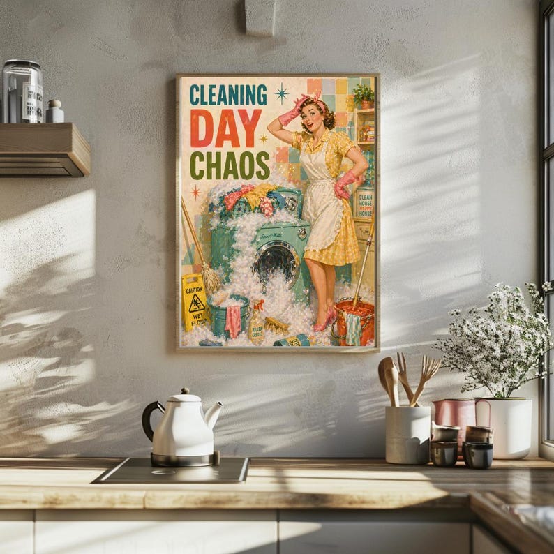 Cleaning Day Chaos Retro Print | Funny Laundry Room Wall Art - Etsy New ...