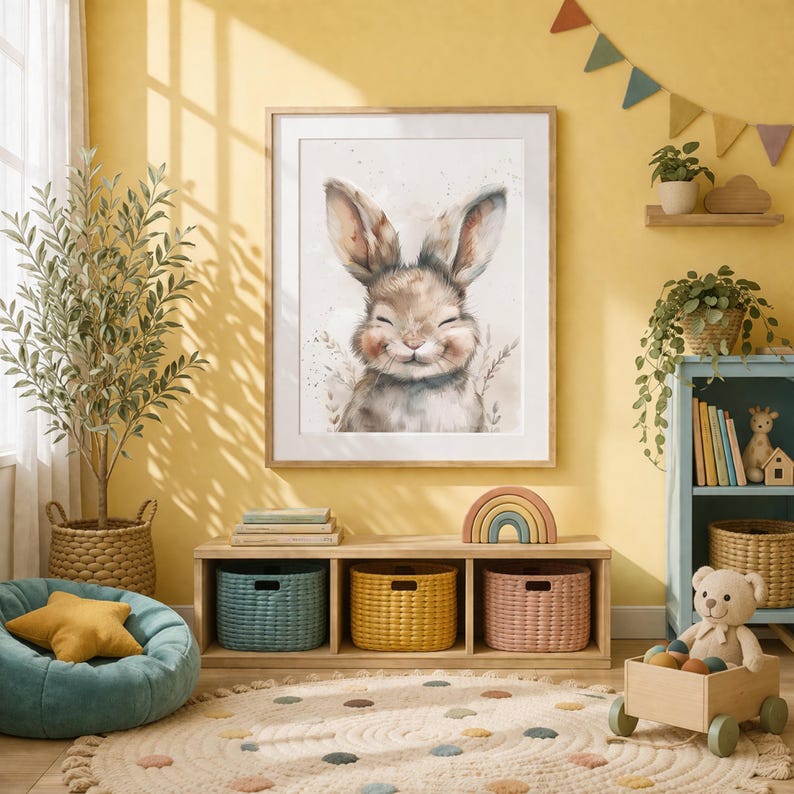 Bunny Nursery Print | Woodland Animal Watercolor Illustration (digital ...