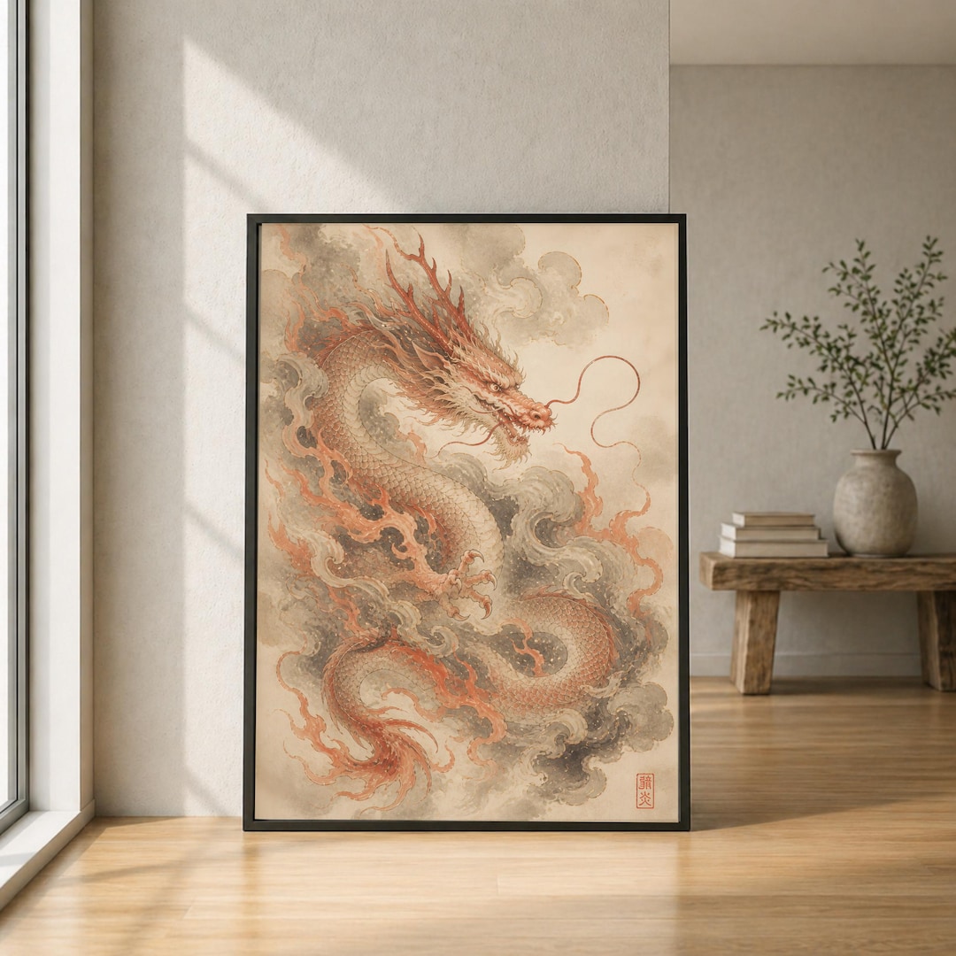 Dragon Scroll Painting | Japanese Ink Wash Art Print, Zen Wall Decor - Etsy