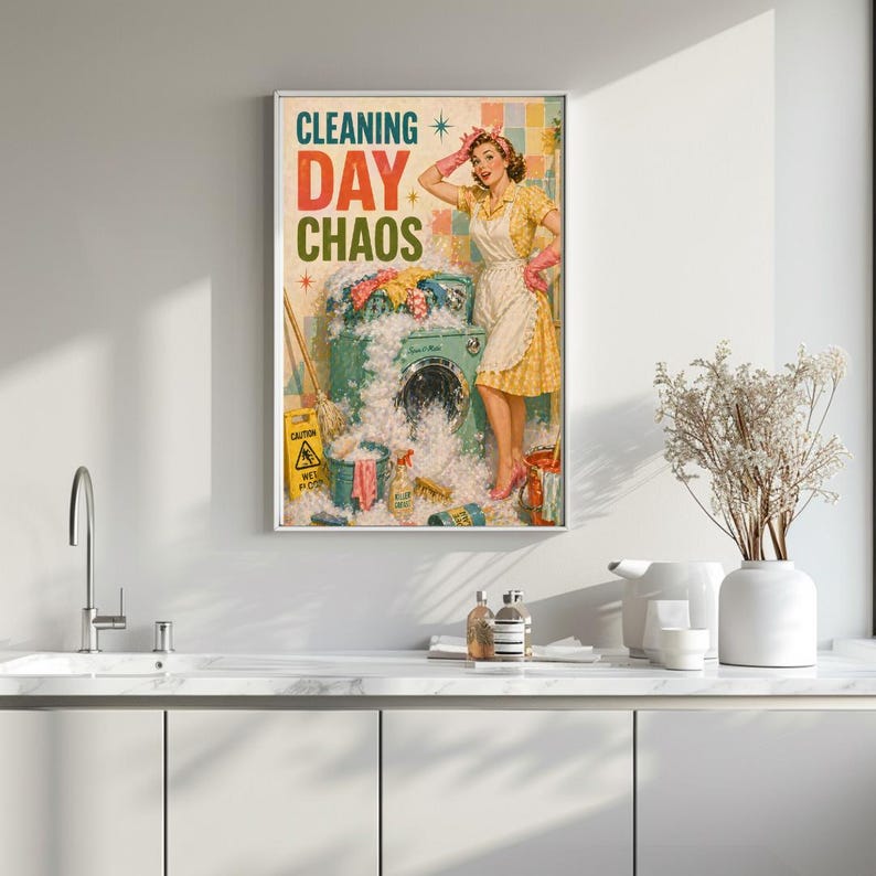 Cleaning Day Chaos Retro Print | Funny Laundry Room Wall Art - Etsy New ...