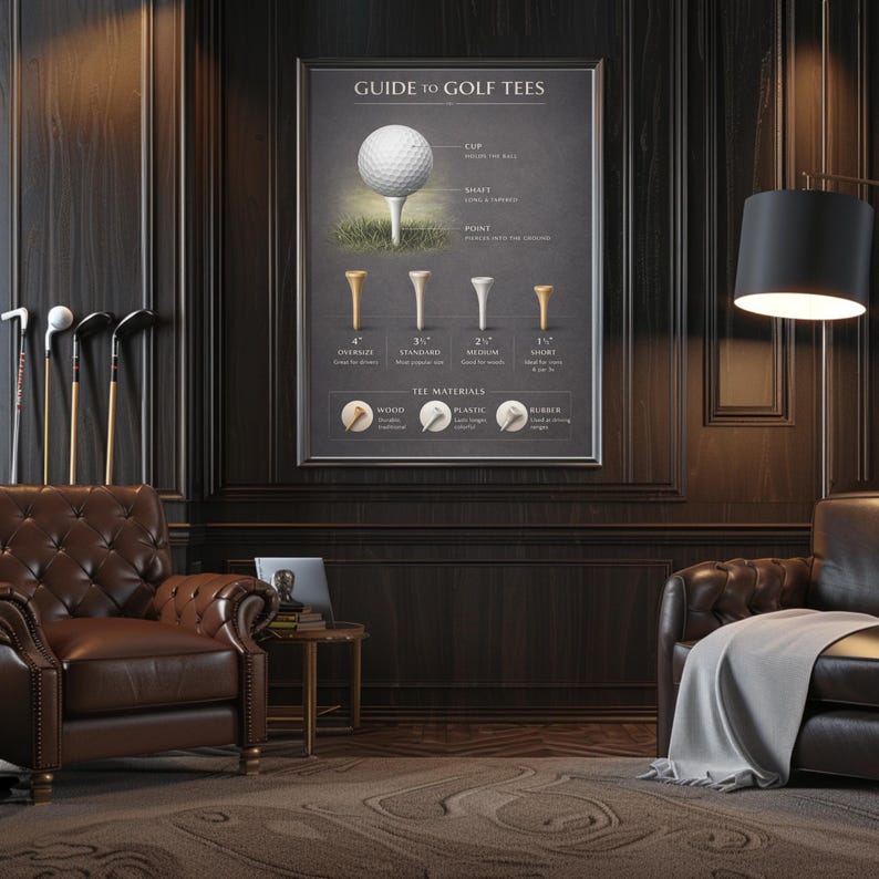 Golf Tee Guide Poster | Golf Equipment Diagram, Sizes, Materials (wall ...
