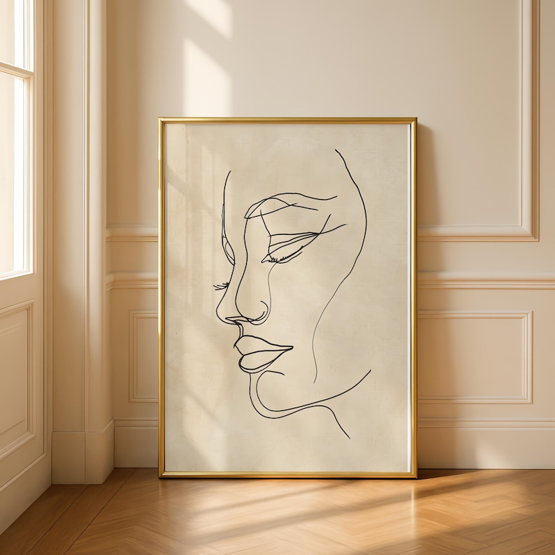 Line Art Woman Face Print, Abstract Female Portrait Wall Art, Boho ...