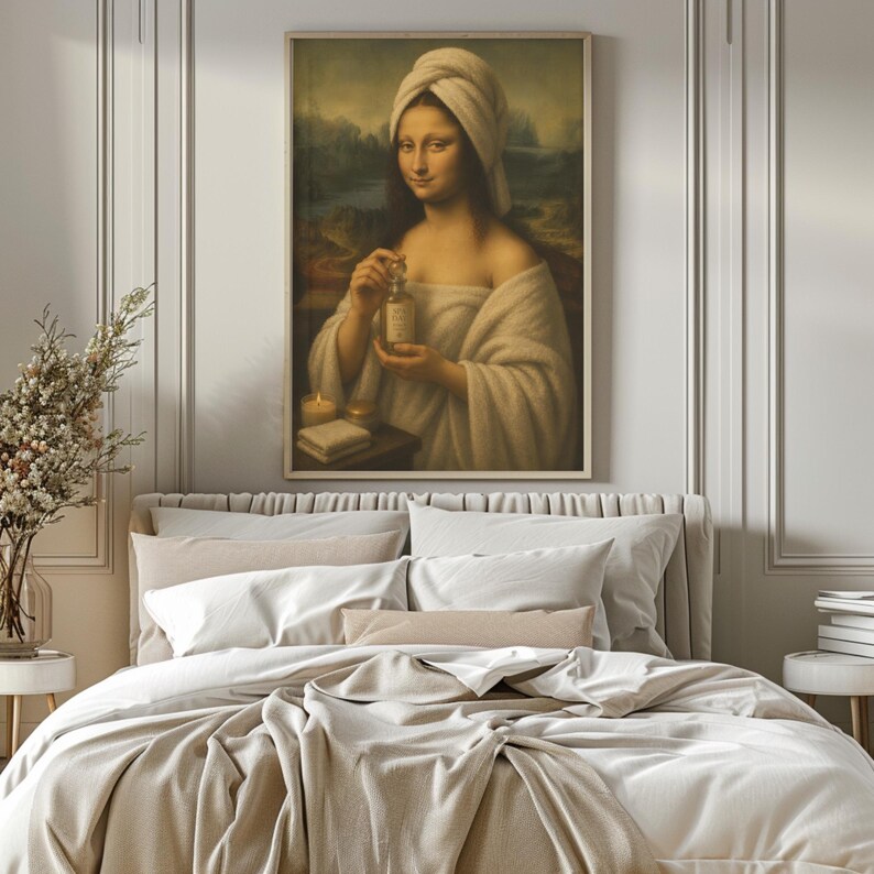 Mona Lisa Spa Day Print | Funny Vintage Self Care Bathroom Art Poster ...