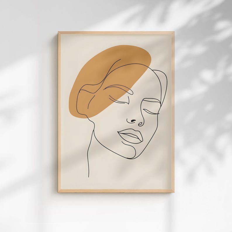 Line Art Face Print, Abstract Woman Portrait, Boho Wall Art, Modern ...