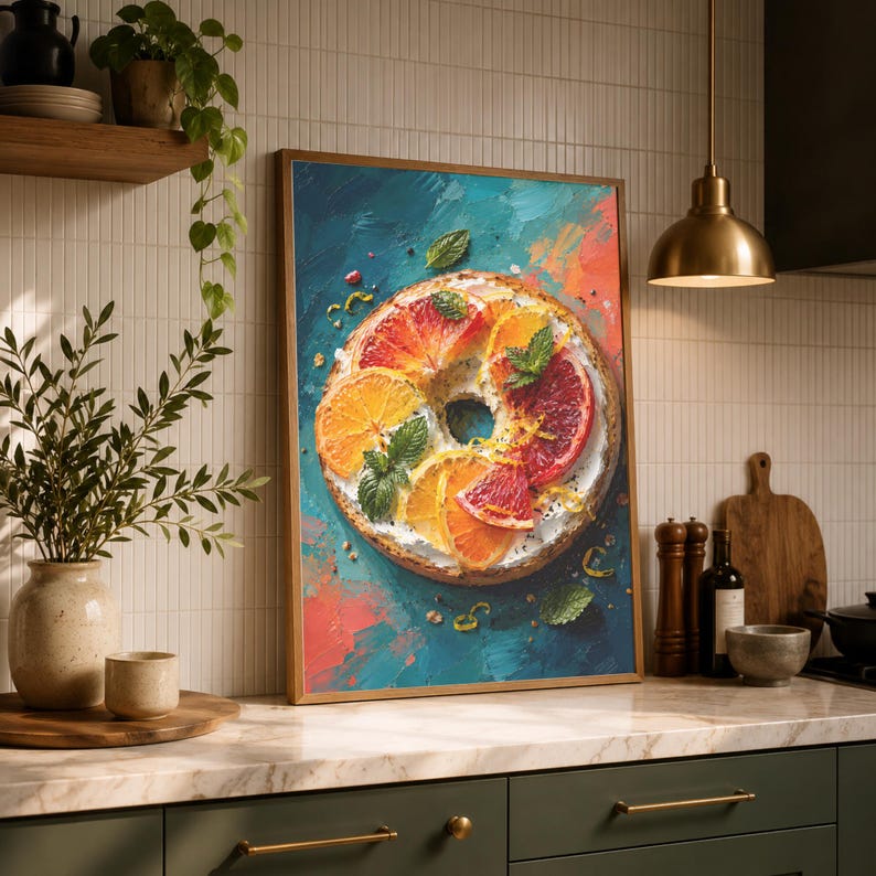 Citrus Bagel Art Print | Colorful Food Kitchen Wall Art (poster) - Etsy