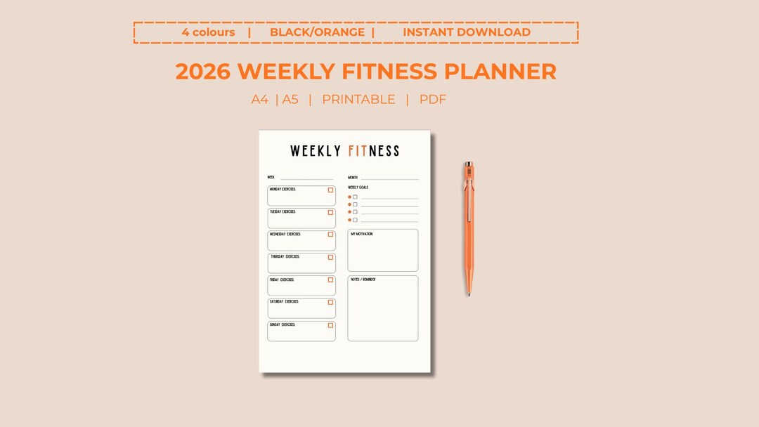 Monthly Workout Planner Printable Landscape, 30 Days Fitness Planner ...