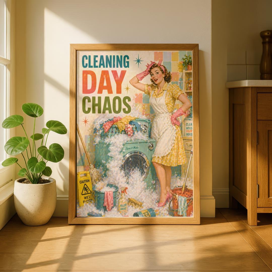 Cleaning Day Chaos Retro Print | Funny Laundry Room Wall Art - Etsy New ...
