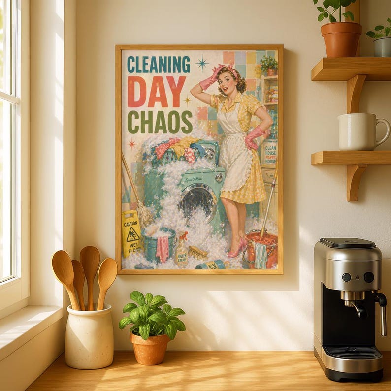 Cleaning Day Chaos Retro Print | Funny Laundry Room Wall Art - Etsy UK