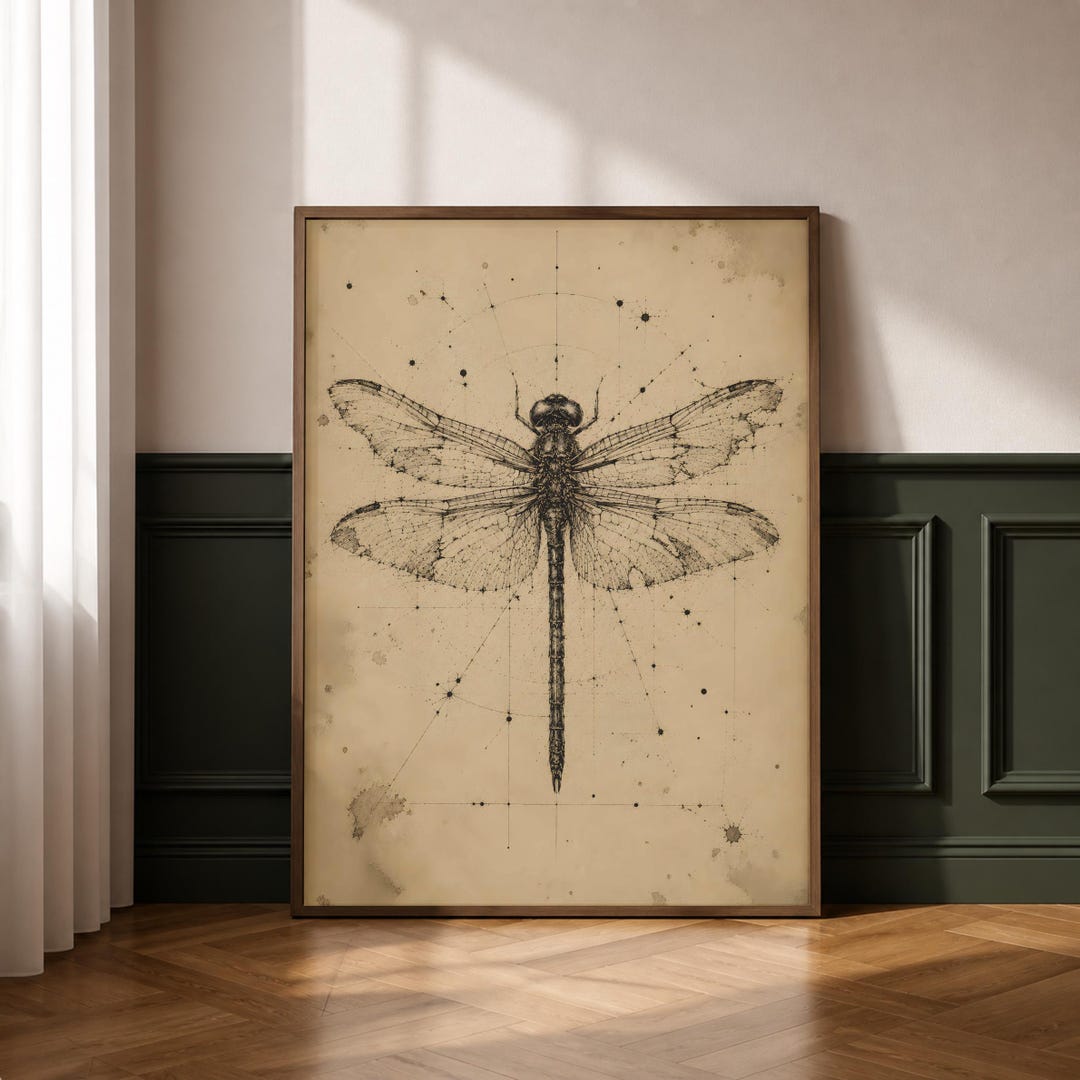 Dragonfly Anatomy Print | Vintage Insect Sketch Wall Art | Dark ...