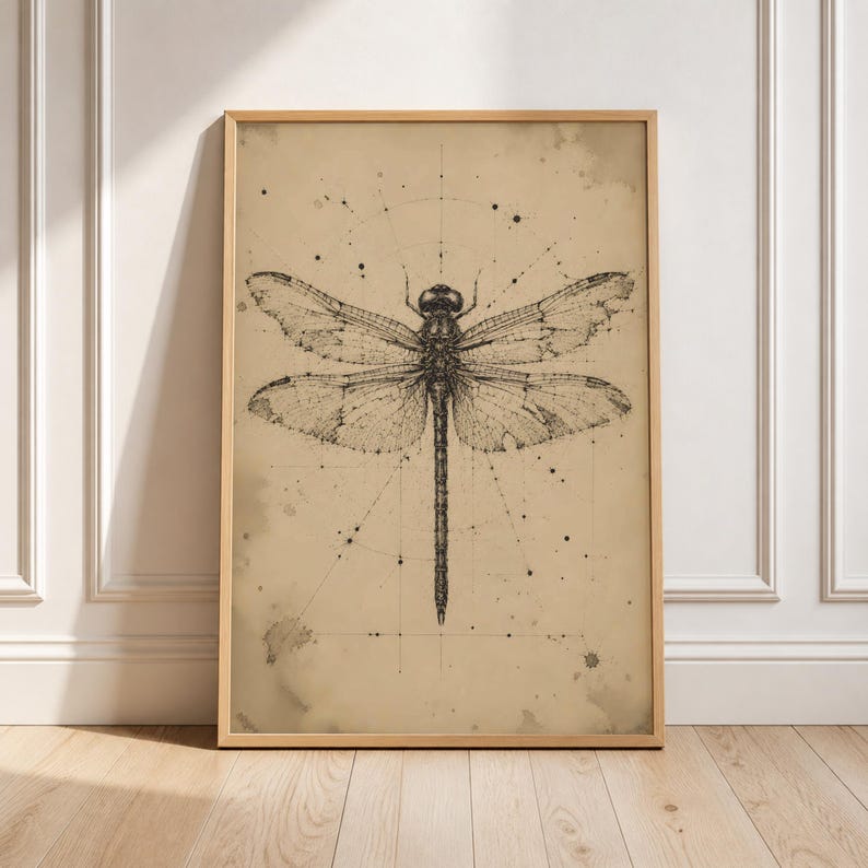 Dragonfly Anatomy Print | Vintage Insect Sketch Wall Art | Dark ...