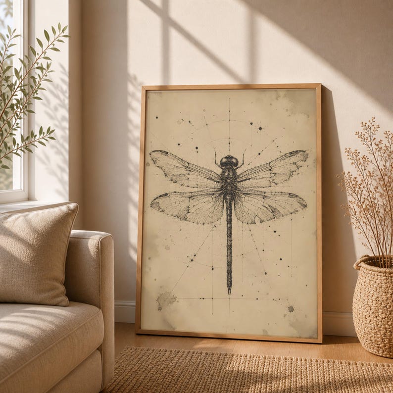 Dragonfly Anatomy Print | Vintage Insect Sketch Wall Art | Dark ...