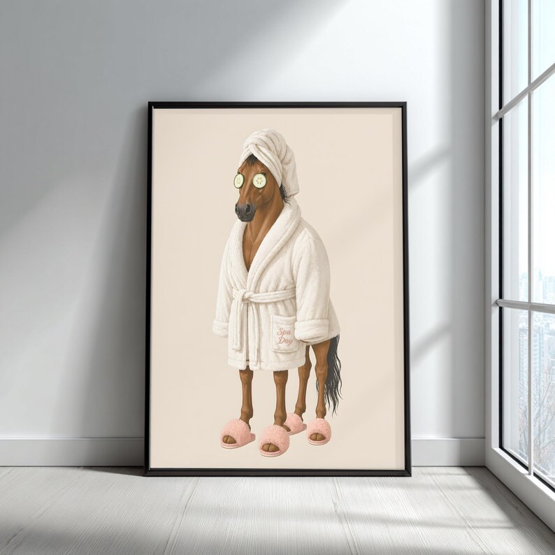 Horse Spa Day Print | Funny Animal Bathroom Wall Art, Whimsical Decor ...