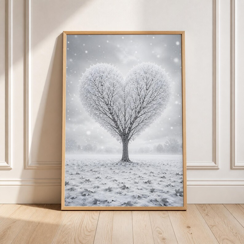 Frozen Heart Reverie | Winter Heart Tree Print | Snowy Landscape Wall ...