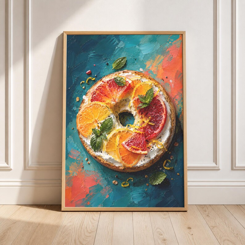 Citrus Bagel Art Print | Colorful Food Kitchen Wall Art (poster) - Etsy