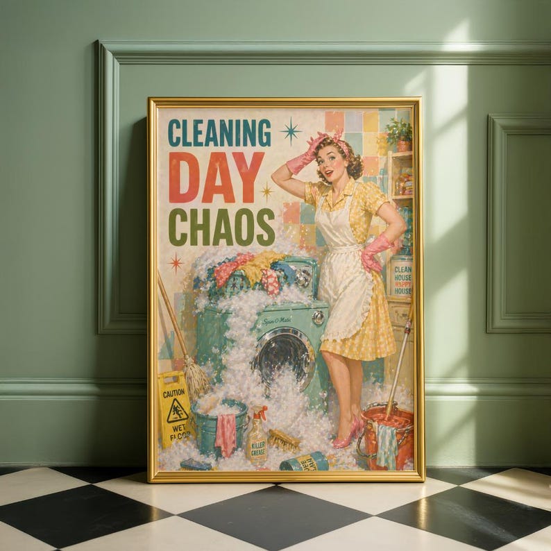 Cleaning Day Chaos Retro Print | Funny Laundry Room Wall Art - Etsy New ...