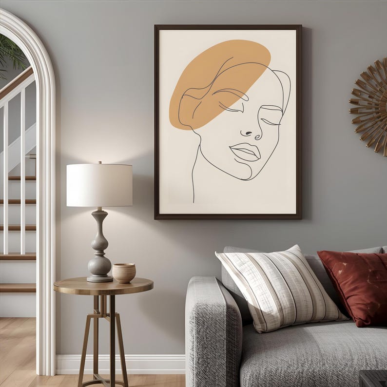 Line Art Face Print, Abstract Woman Portrait, Boho Wall Art, Modern ...