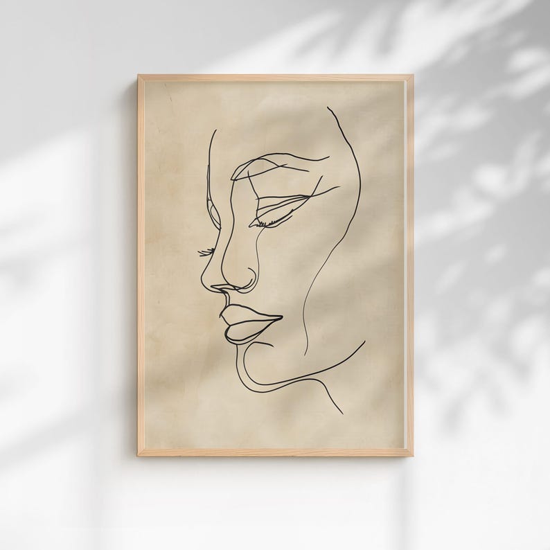 Line Art Woman Face Print, Abstract Female Portrait Wall Art, Boho ...