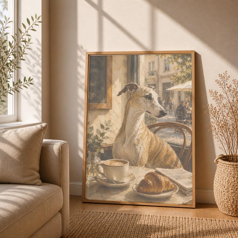 Whippet Cafe Dog Print | Paris Art Poster, Kitchen Decor - Etsy UK
