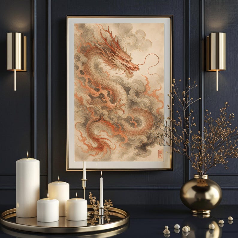 Dragon Scroll Painting | Japanese Ink Wash Art Print, Zen Wall Decor - Etsy