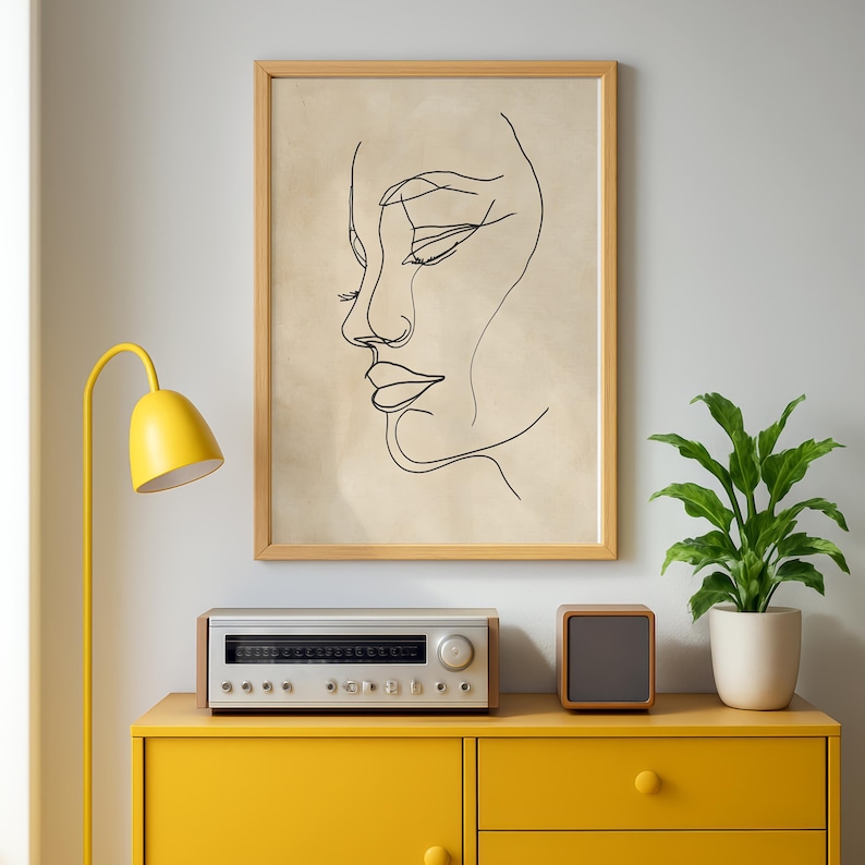 Line Art Woman Face Print, Abstract Female Portrait Wall Art, Boho ...