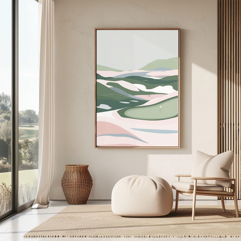 Minimal Golf Course Wall Art | Abstract Landscape Print | Pastel Golf ...