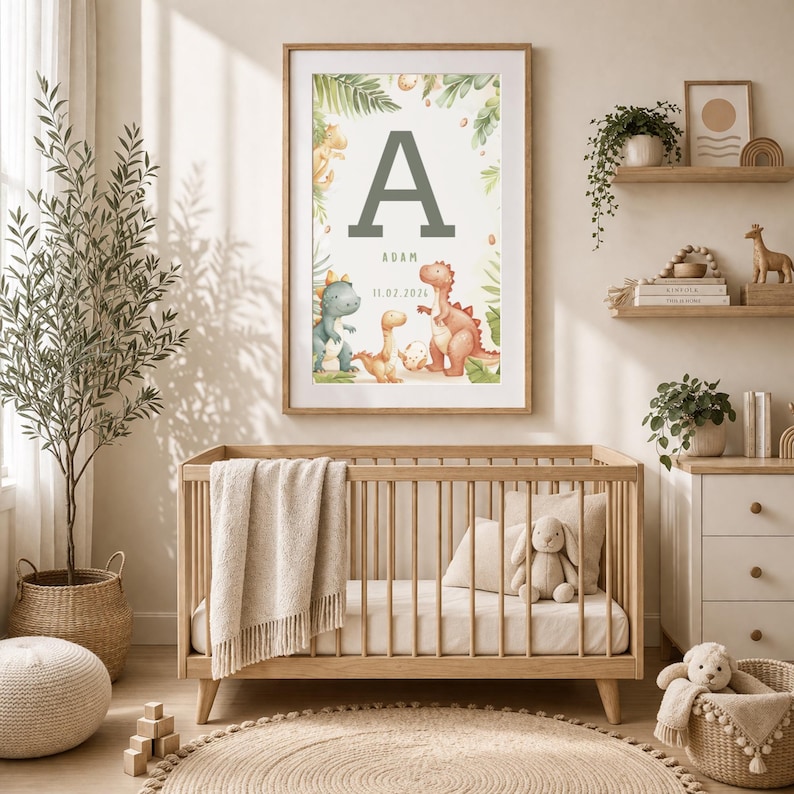 Personalised Dinosaur Name Print | Custom Baby Wall Art, Dino Nursery ...