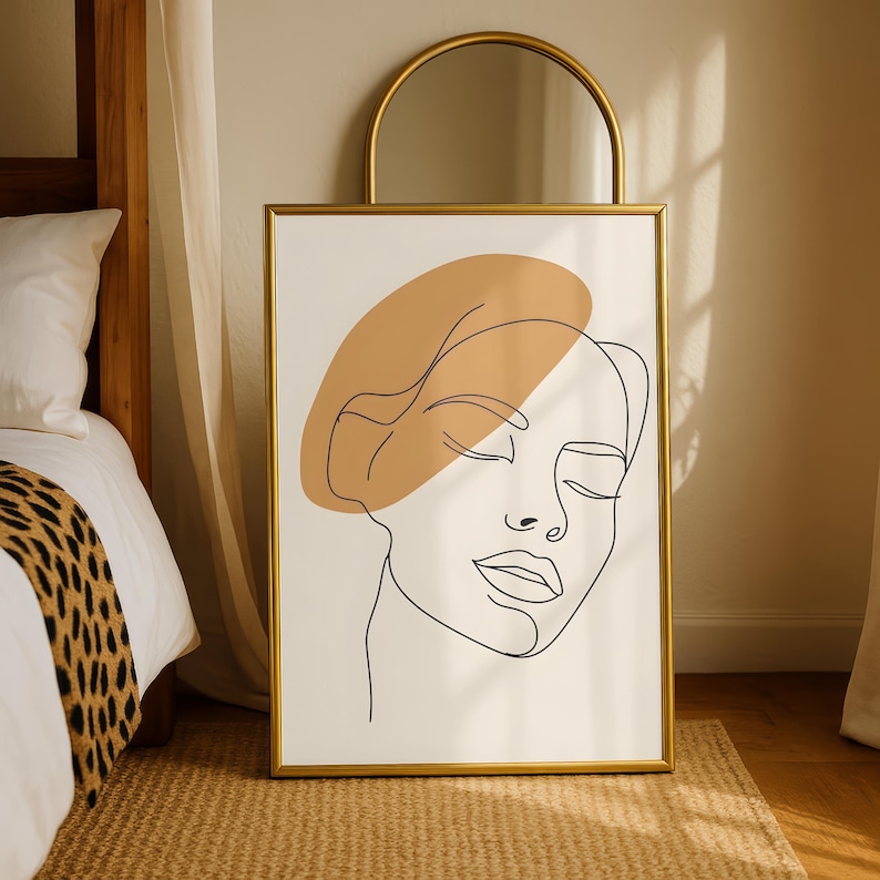 Line Art Face Print, Abstract Woman Portrait, Boho Wall Art, Modern ...