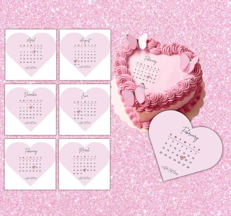 Heart Shape 2026 Calendar Cake Topper Template | Editable Cake Topper ...