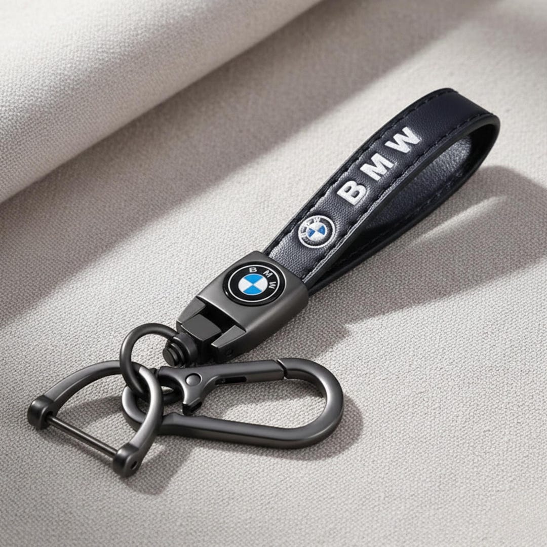 Leather Car Keychain With Metal Ring – Durable Key Fob Accessory Holder ...
