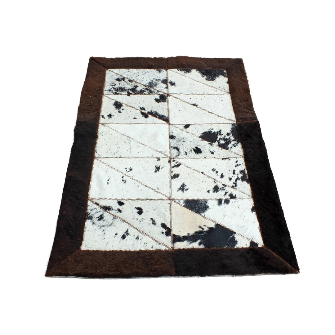 Rectangle Patchwork Area Rug - Bison Edge 2'x6' - Light Cowhide Center ...