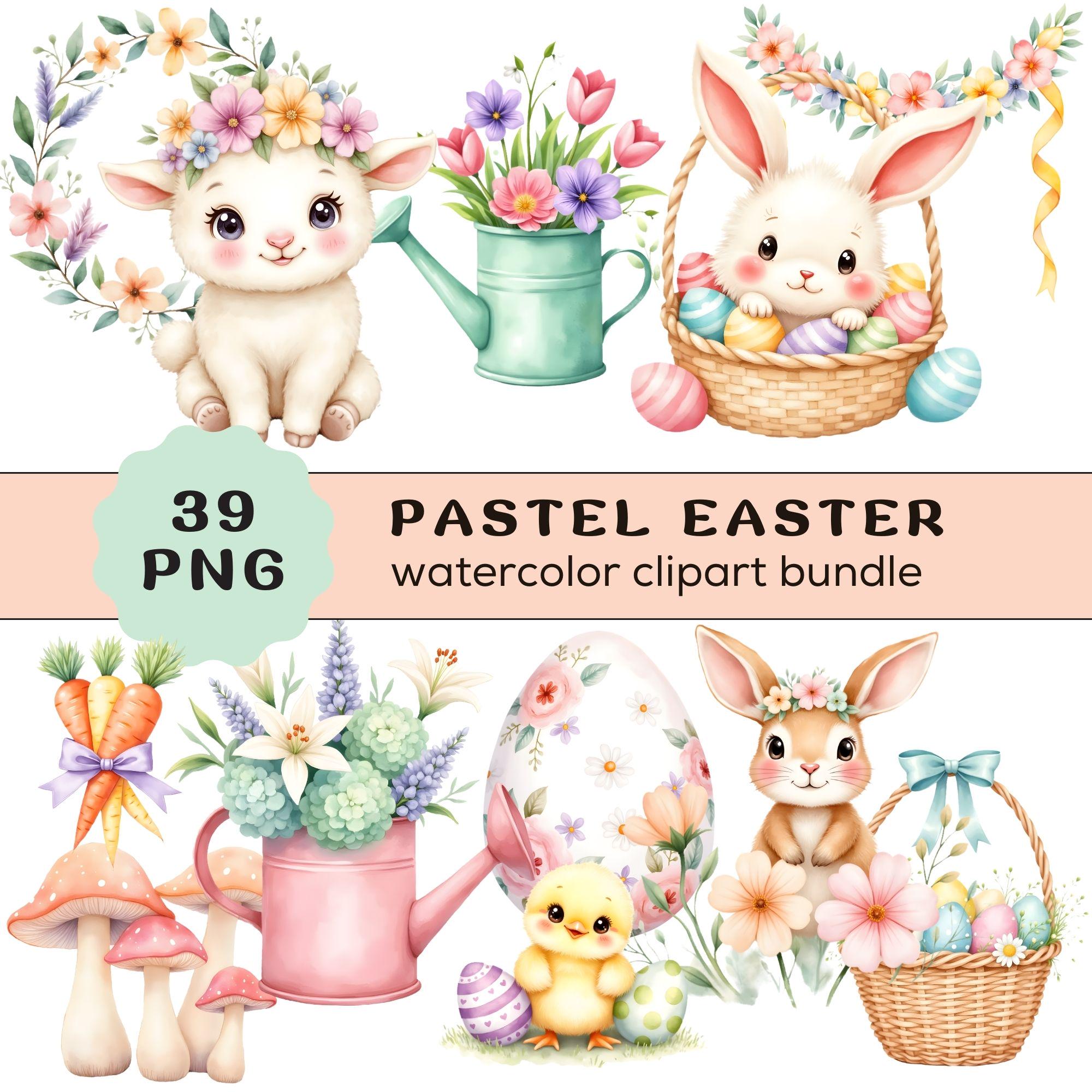 Watercolor Easter Clipart Bundle | Pastel Bunny, Eggs (digital Download ...