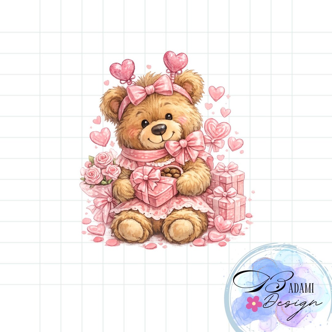 Watercolor Valentine Teddy Bear Clipart, Heart Bear PNG (digital ...