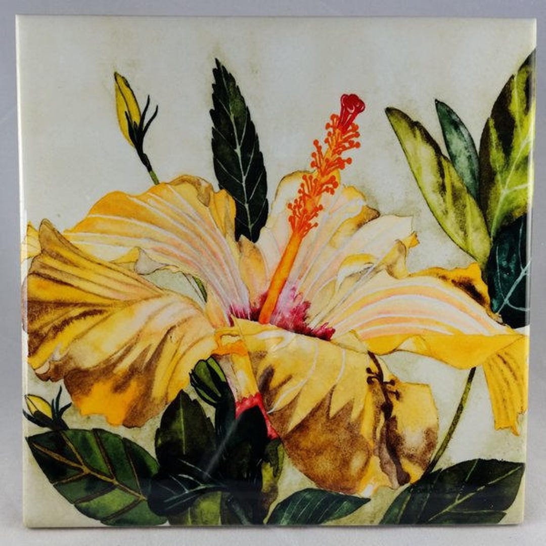 Hibiscus Ceramic Tile. Comes in Three Sizes 4.25", 6", and 8". Artwork ...