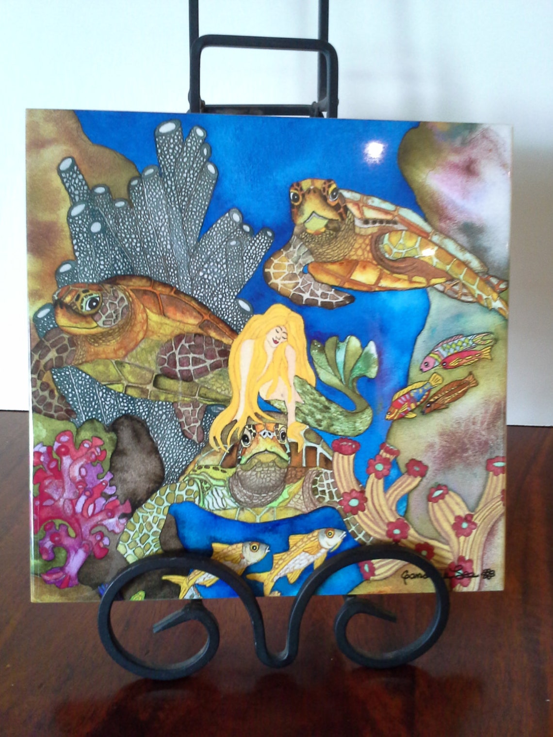 Hitch a Ride Mermaid Turtle Ceramic Tile. Comes in Three - Etsy