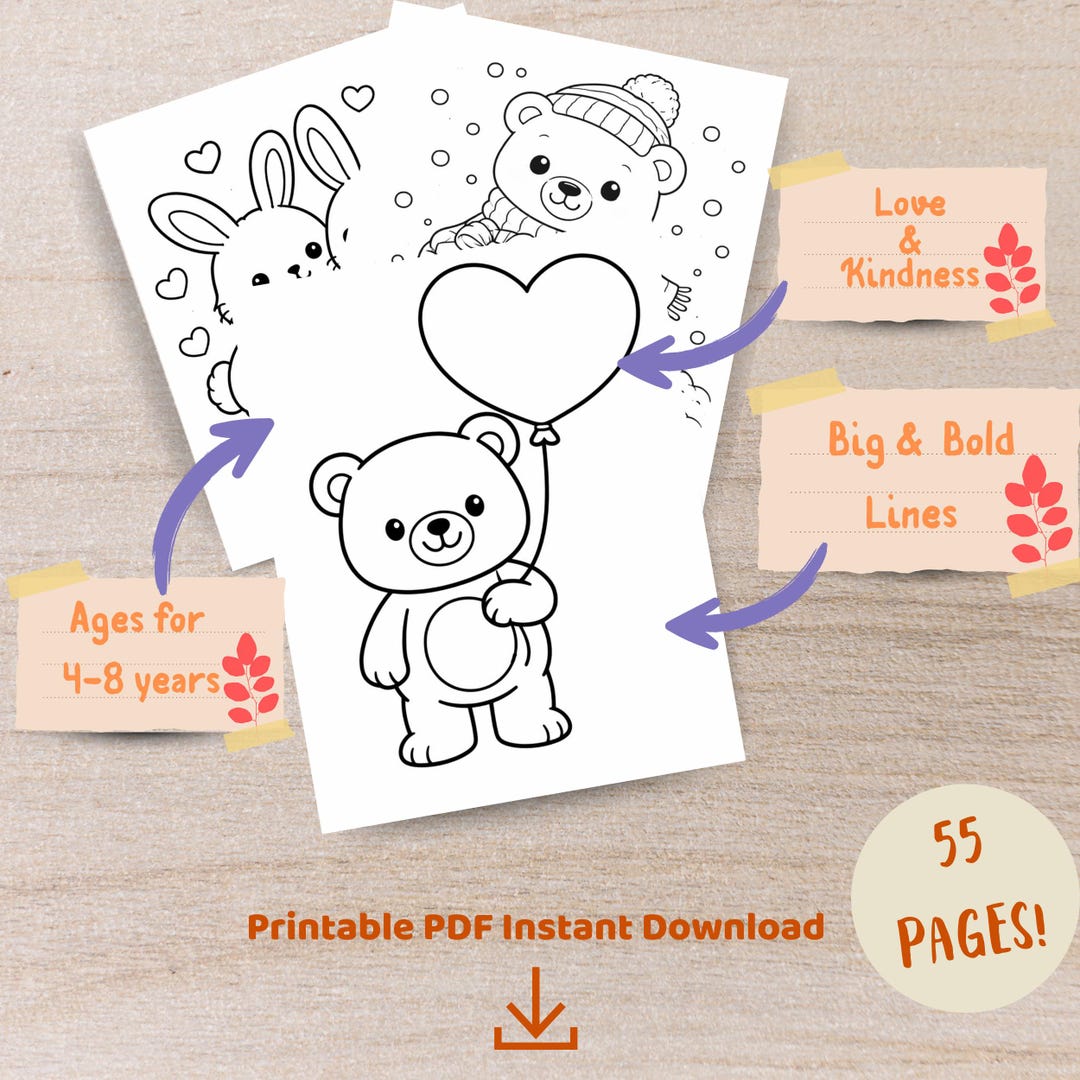 Love & Friendship Coloring Book – Animals, Ages 4-8 (PDF Download, 55 ...
